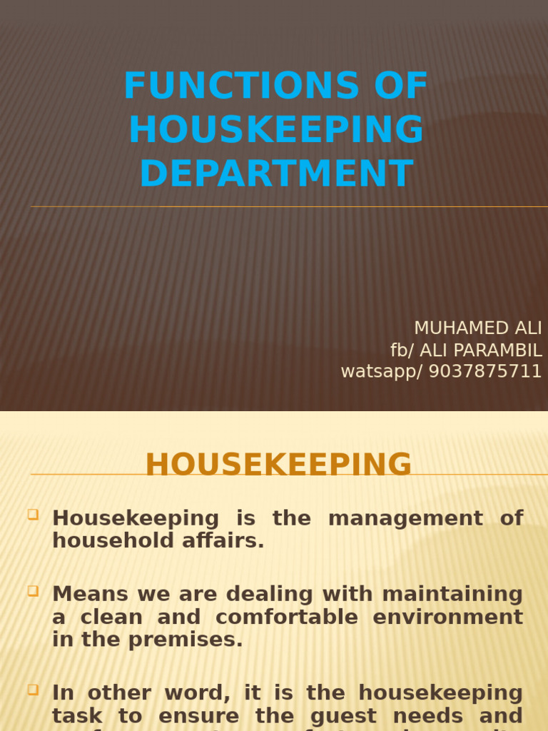 Functions of Hotel Housekeeping Department | PDF | Housekeeping | Hygiene