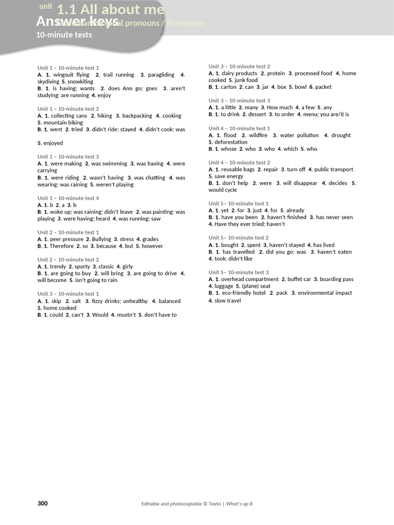 Answer Key for 10-Minute Tests | PDF