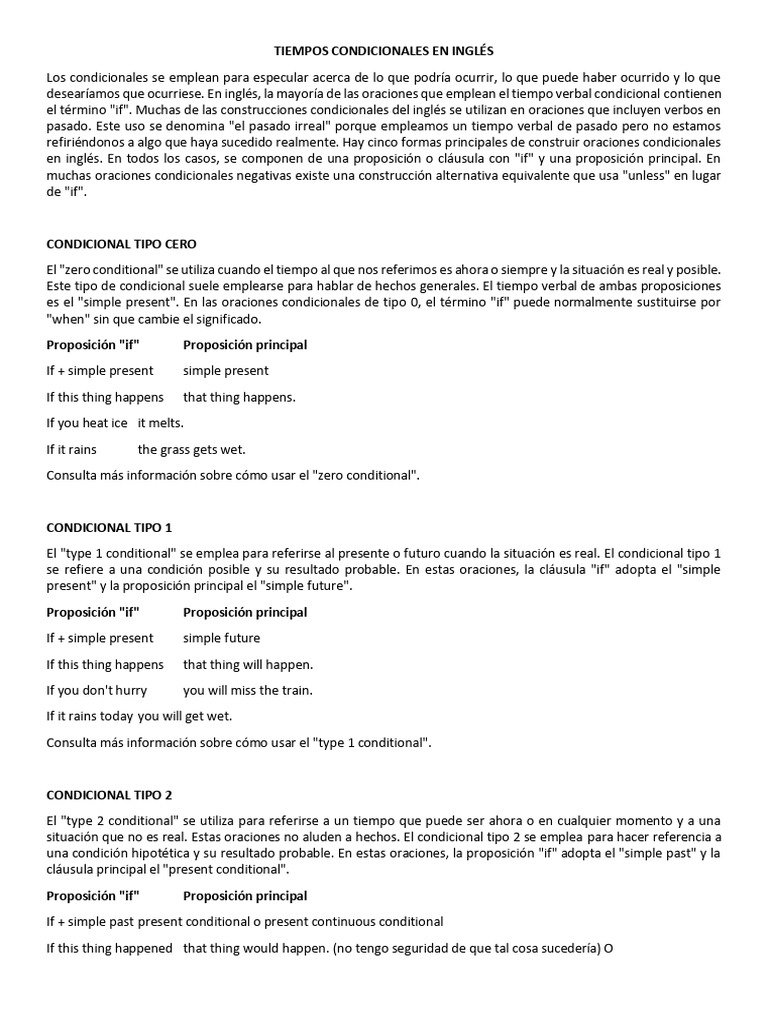 Guía de Tiempos Condicionales en Inglés | PDF | Oración (Lingüística ...