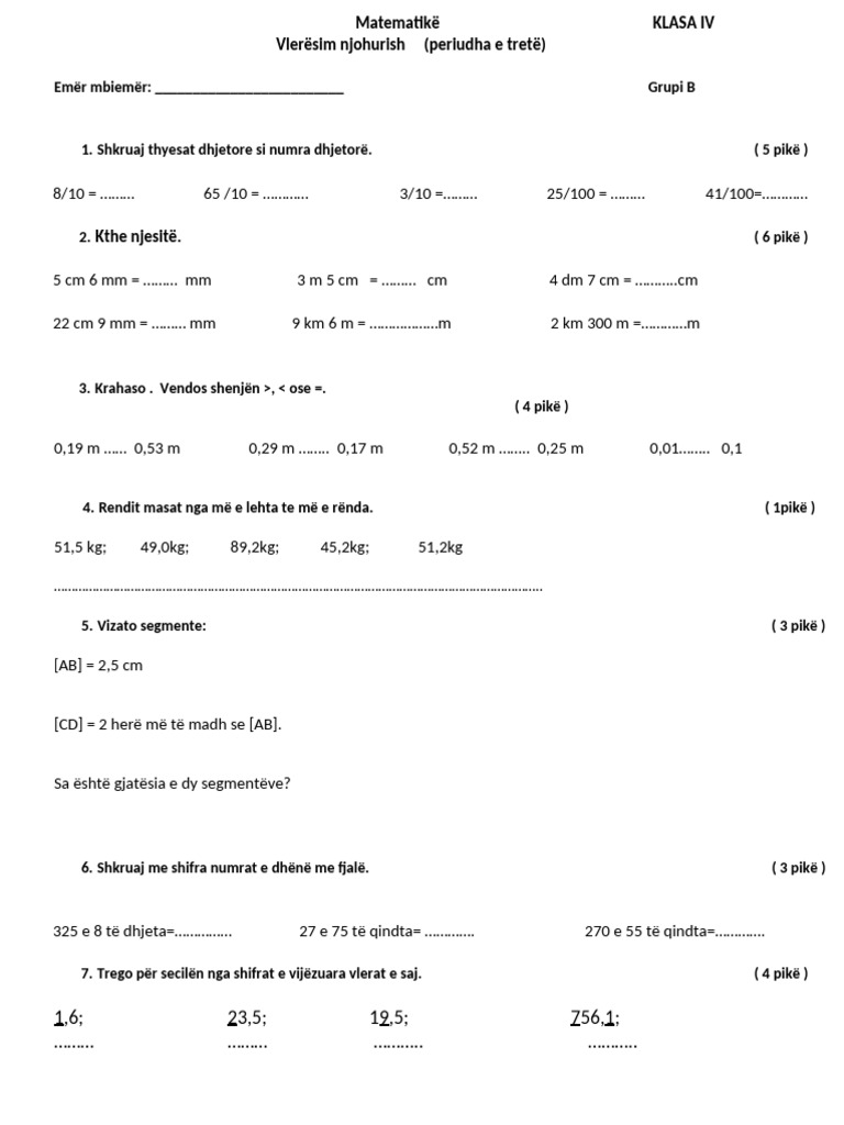 Matematike Grupi B Periudha 3 | PDF