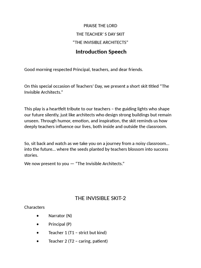 Teacher's Day Skit 04-08-25 | PDF