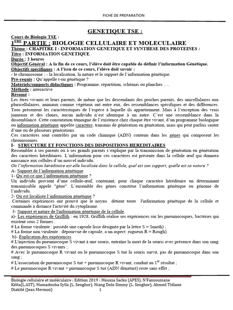 Information Génétique et ADN | PDF | Mitose | Méiose