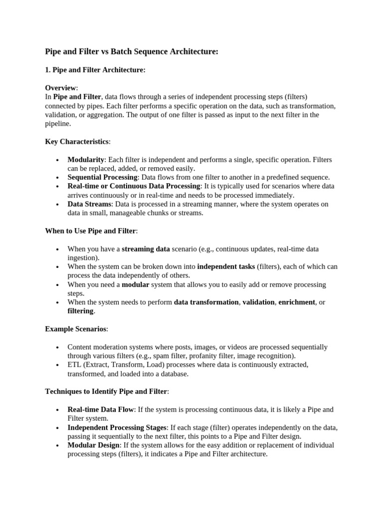 Pipe and Filter vs Batch Sequence Architectures | PDF | Data | Computing