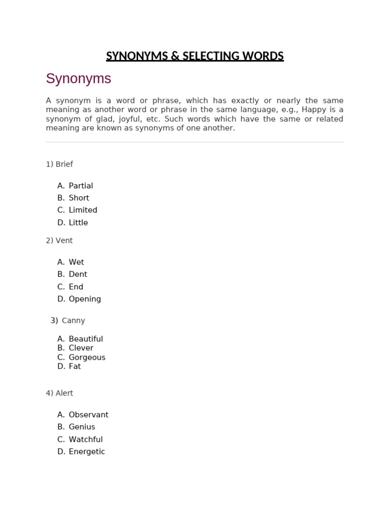 Synonyms and Word Selection Guide | PDF