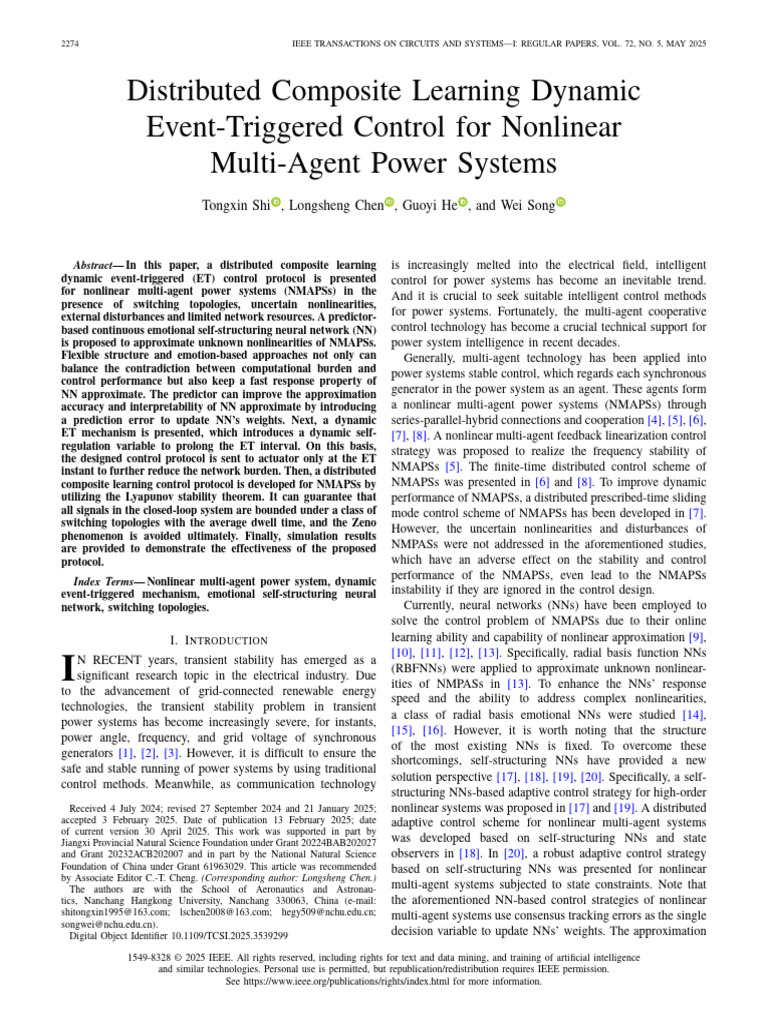 Distributed Composite Learning Dynamic Event-Triggered Control For Nonlinear Multi-Agent Power ...