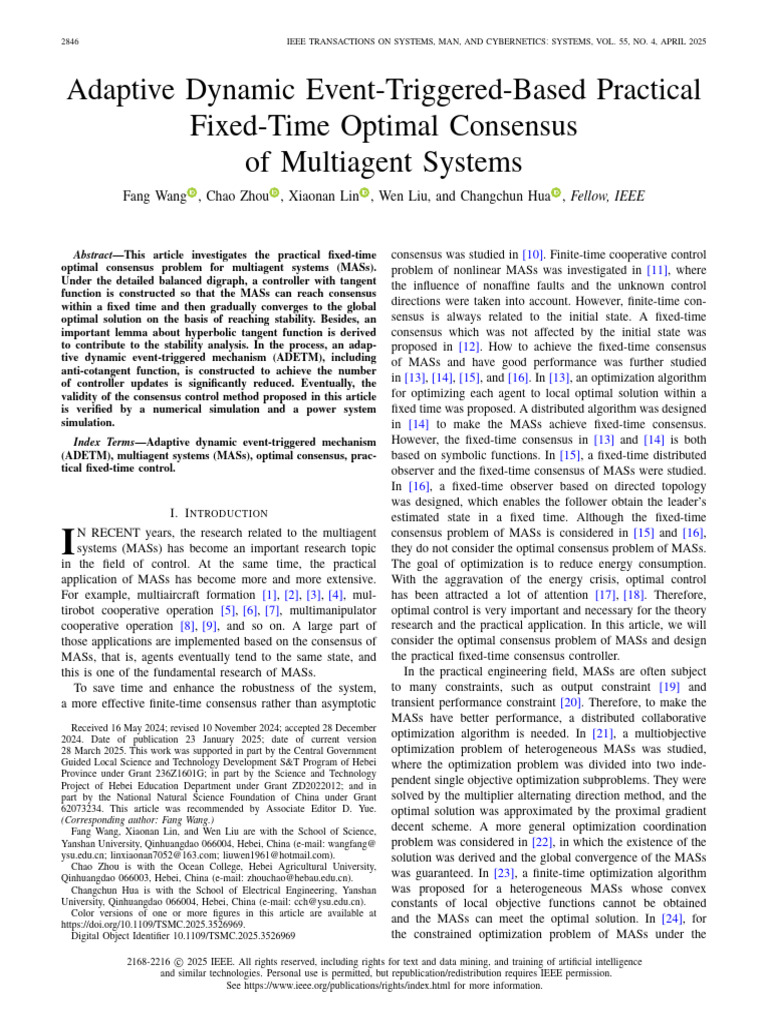Adaptive Dynamic Event-Triggered-Based Practical Fixed-Time Optimal Consensus of Multiagent ...