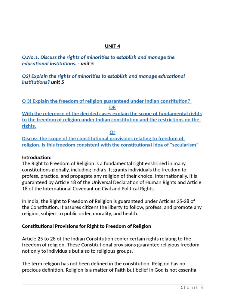 Rights of Minorities in Education & Religion | PDF | Freedom Of ...