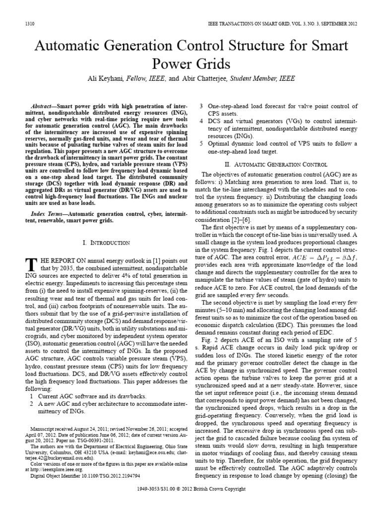 Automatic Generation Control Structure For Smart Power Grids | PDF ...