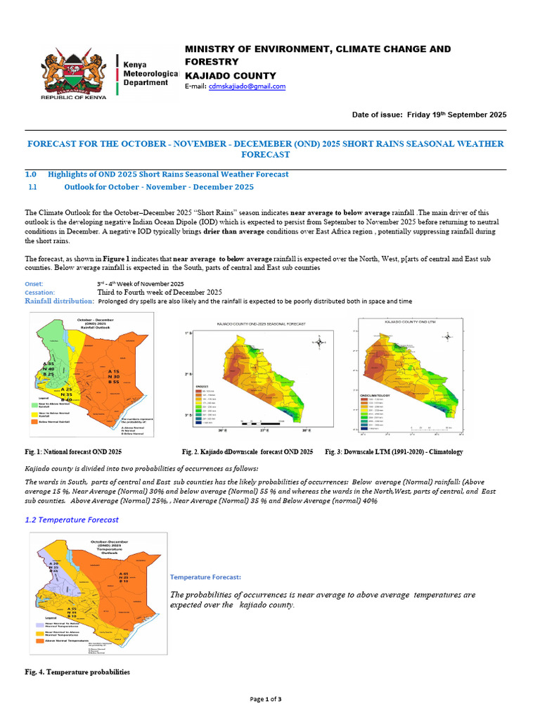Kajiado Ond 2025 Seasonal Weather Forecast | PDF | Rain | Drought
