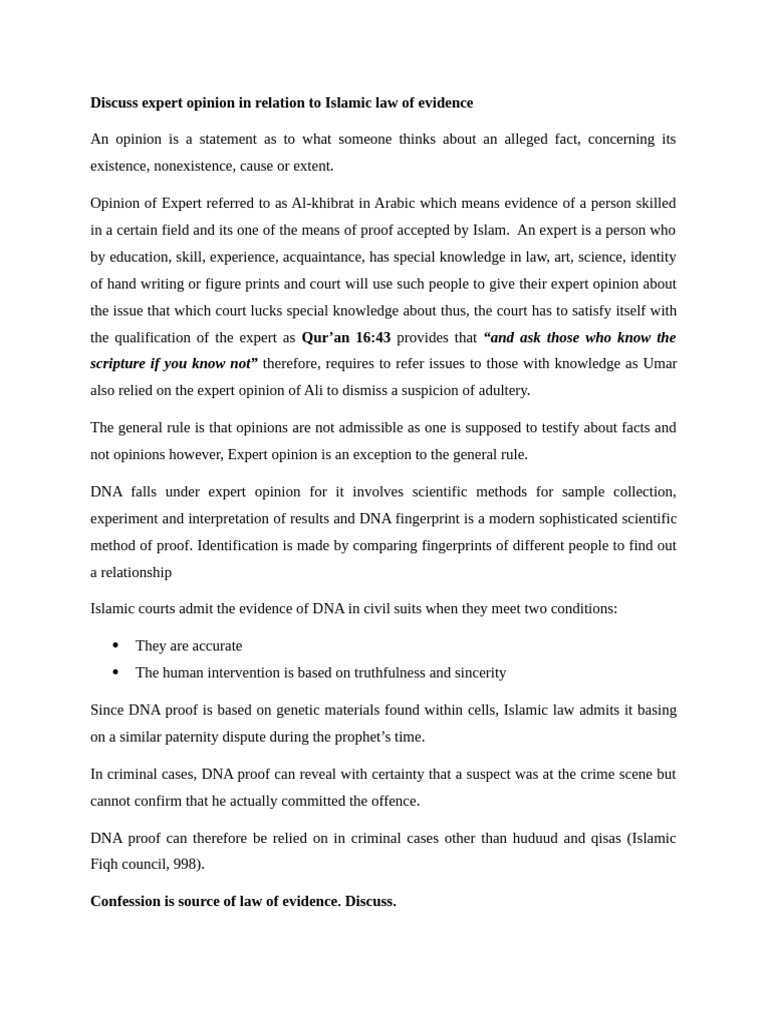 Expert Opinion in Islamic Law Evidence | PDF | Expert Witness ...