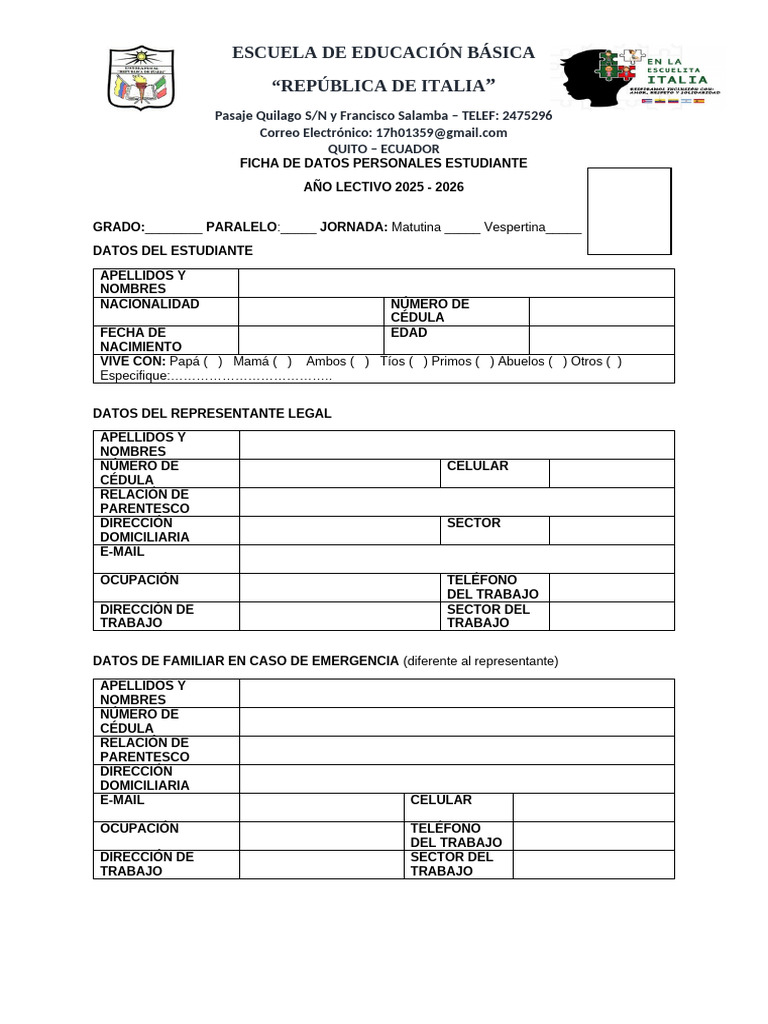 Ficha de Datos Personales Estudiante 25-26 | PDF