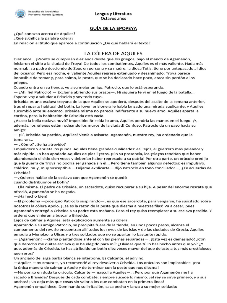 la colera de Aquiles | PDF | Aquiles | Agamenón