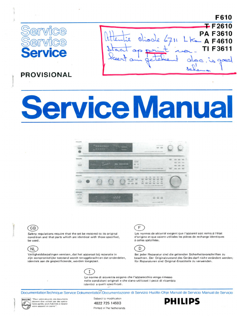 Philips f610 f2610 f3610 f4610 f3611 SM Provisional | PDF