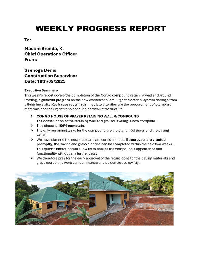 Weekly Construction Progress Update | PDF | Toilet | Plumbing
