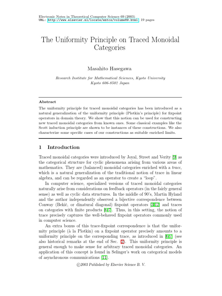The Uniformity Principle On Traced Monoidal Categories: Masahito ...