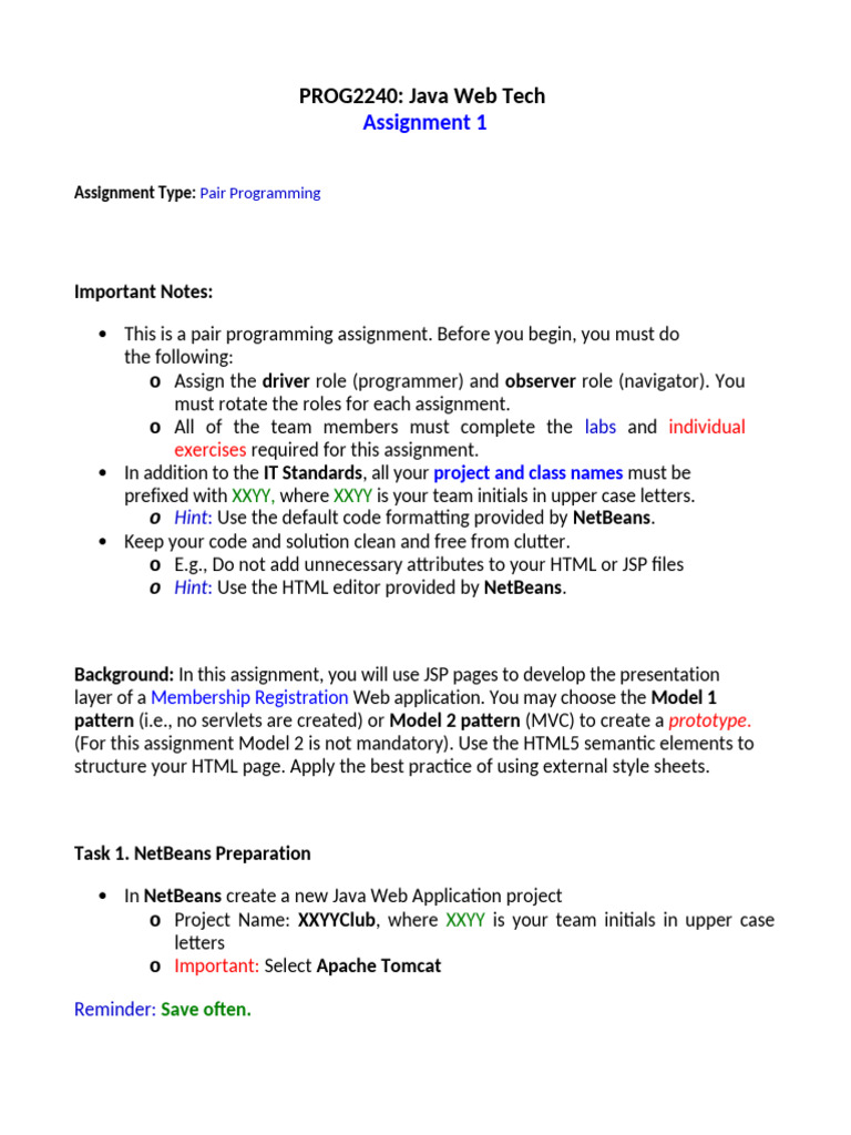 Assignment 1 Instructions | PDF | Net Beans | Applications & Software