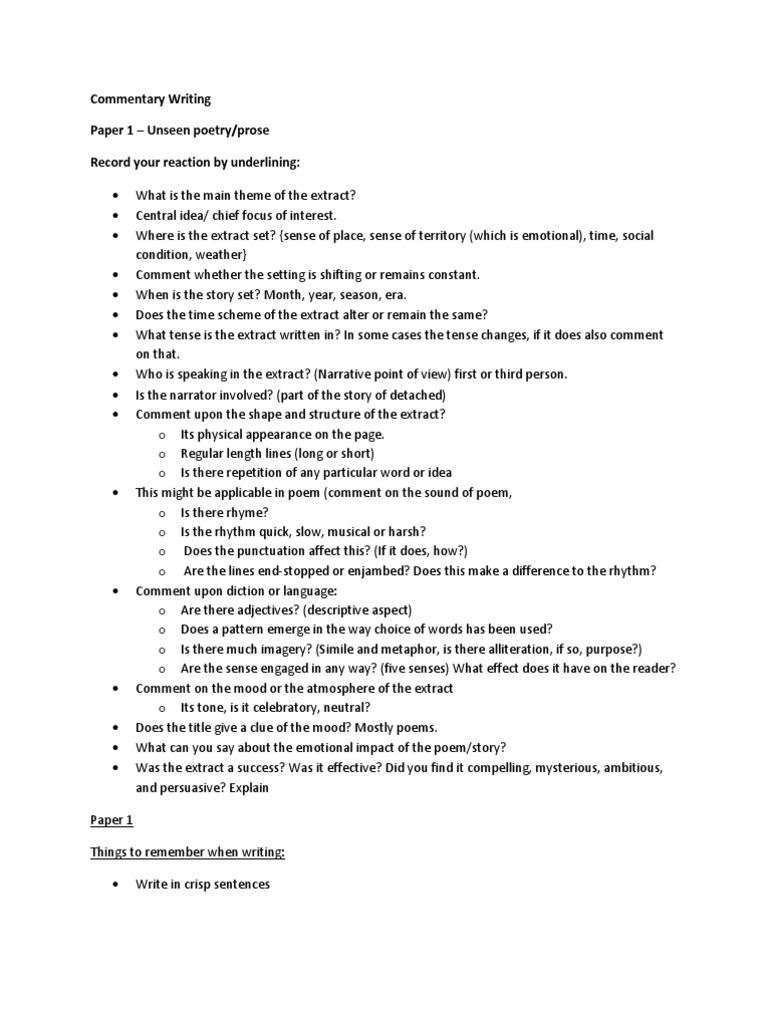 Commentary Writing Tips | PDF | Poetry | Narration