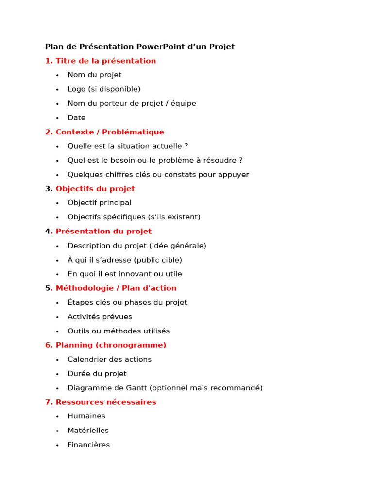 Plan de Présentation d'un Projet PowerPoint | PDF