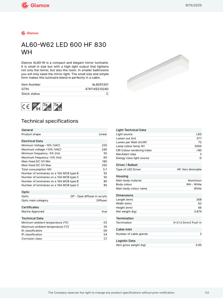 Al60-W62 Led 600 HF 830 WH | PDF | Alternating Current | Light Emitting ...