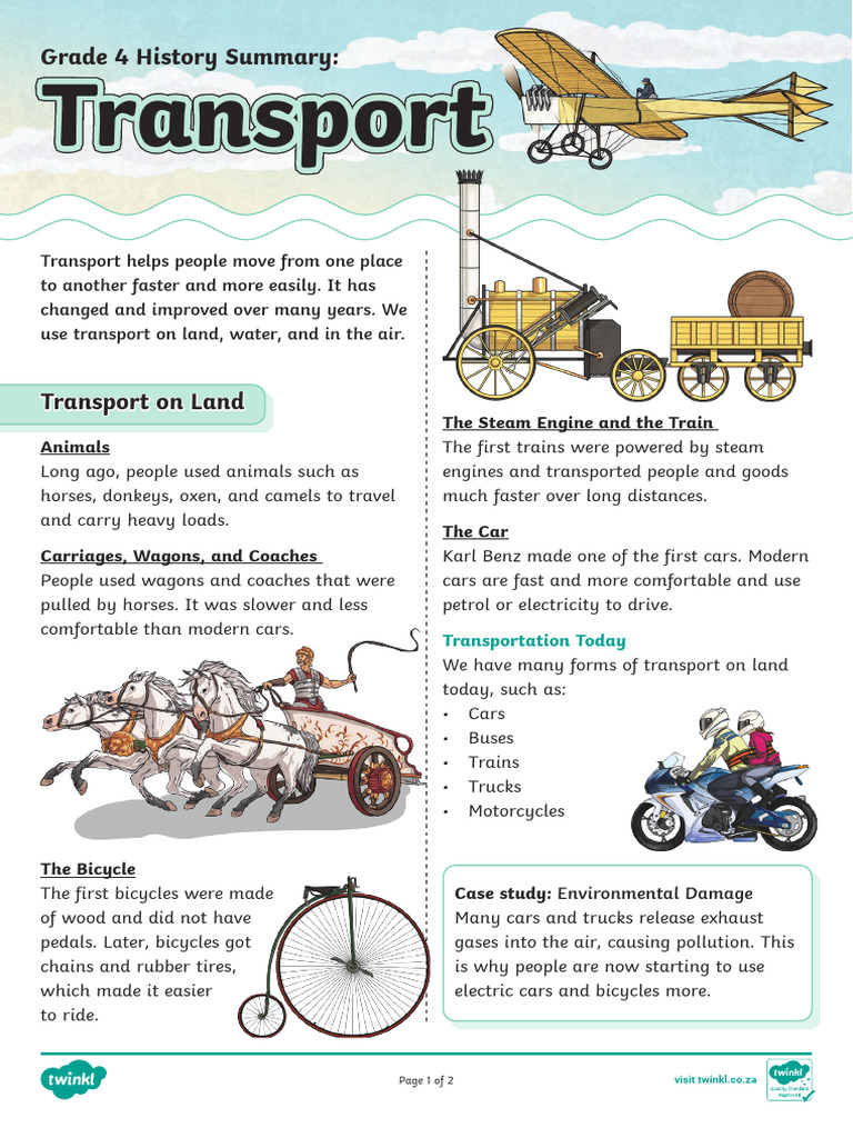 Grade 4 History: Evolution of Transport | PDF | Transport | Car