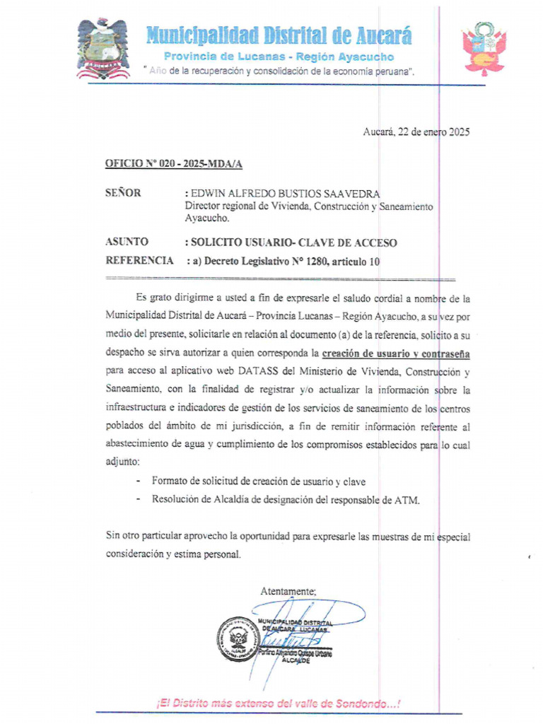 Oficio 020 - 2025-Mda Datass | PDF