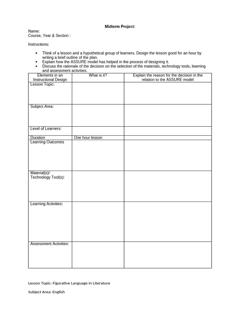 Figurative Language Lesson Plan Guide | PDF | Educational Assessment ...