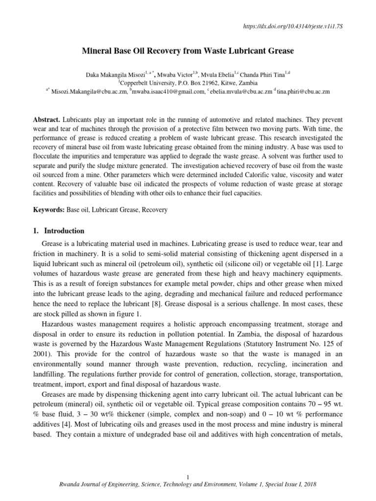 Mineral Oil Recovery from Waste Grease | PDF | Lubricant | Waste Management
