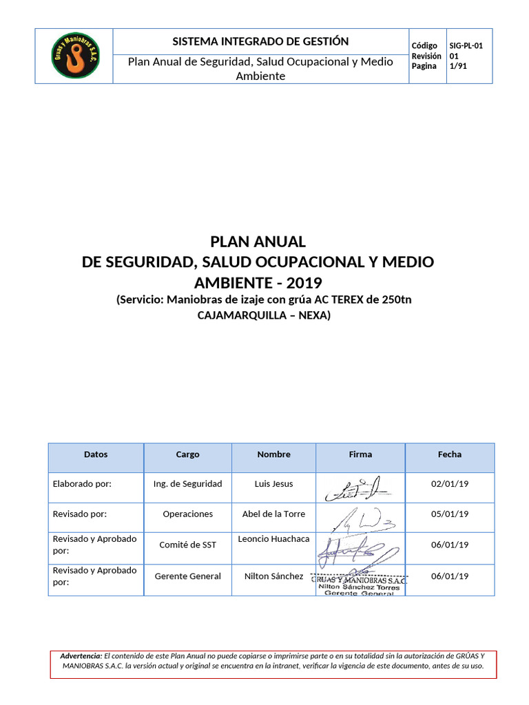 Plan de Seguridad, Medio Ambiente y Salud Ocupacional | PDF | Seguridad ...