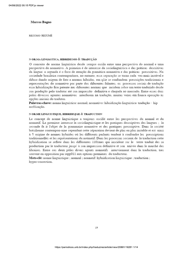 Normas Linguísticas e Hibridismo na Tradução | PDF | Gramática ...