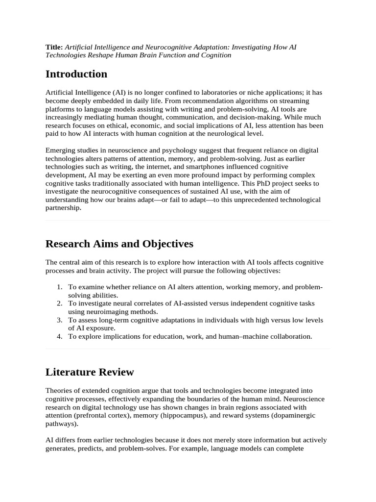 Artificial Intelligence and Neurocognitive Adaptation - Investigating How AI Technologies ...