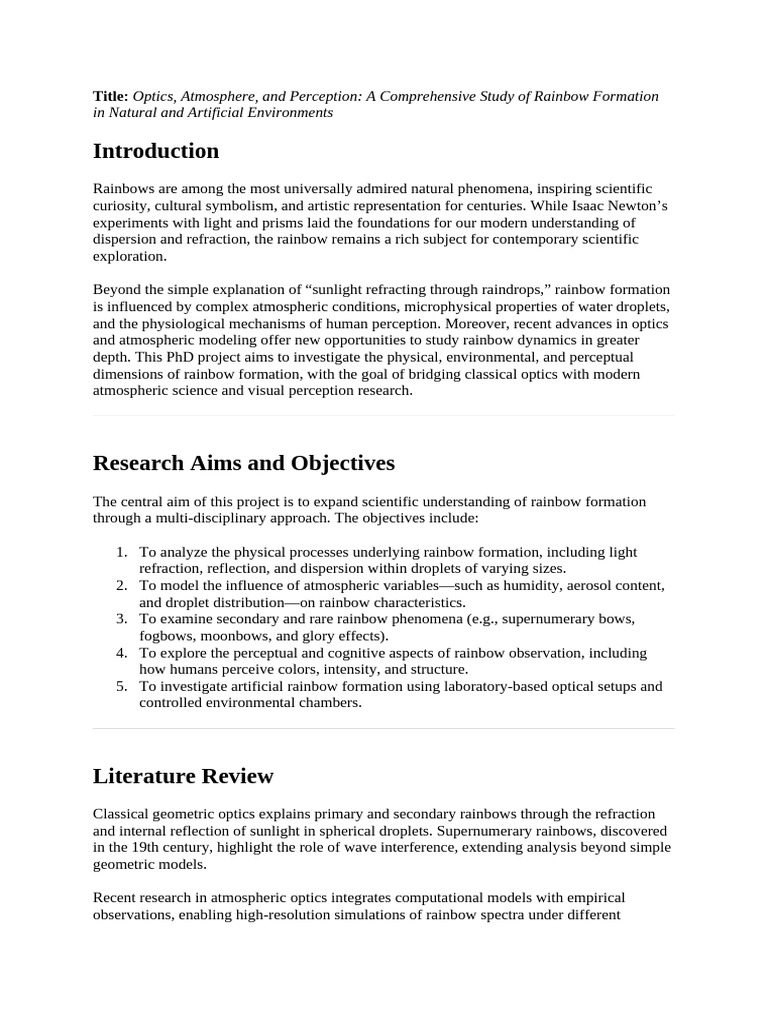 Optics, Atmosphere, and Perception - A Comprehensive Study of Rainbow ...