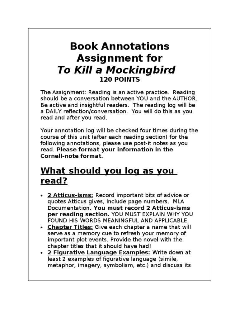 To Kill a Mockingbird Annotation Guide | PDF