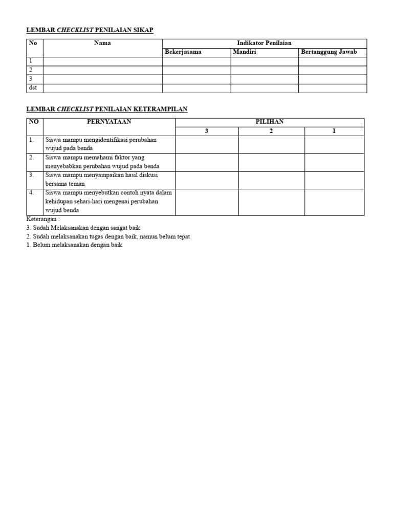 Lembar Checklist Penilaian Sikap | PDF