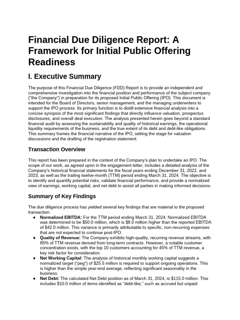 IPO Financial Due Diligence Report Structure | PDF | Balance Sheet ...