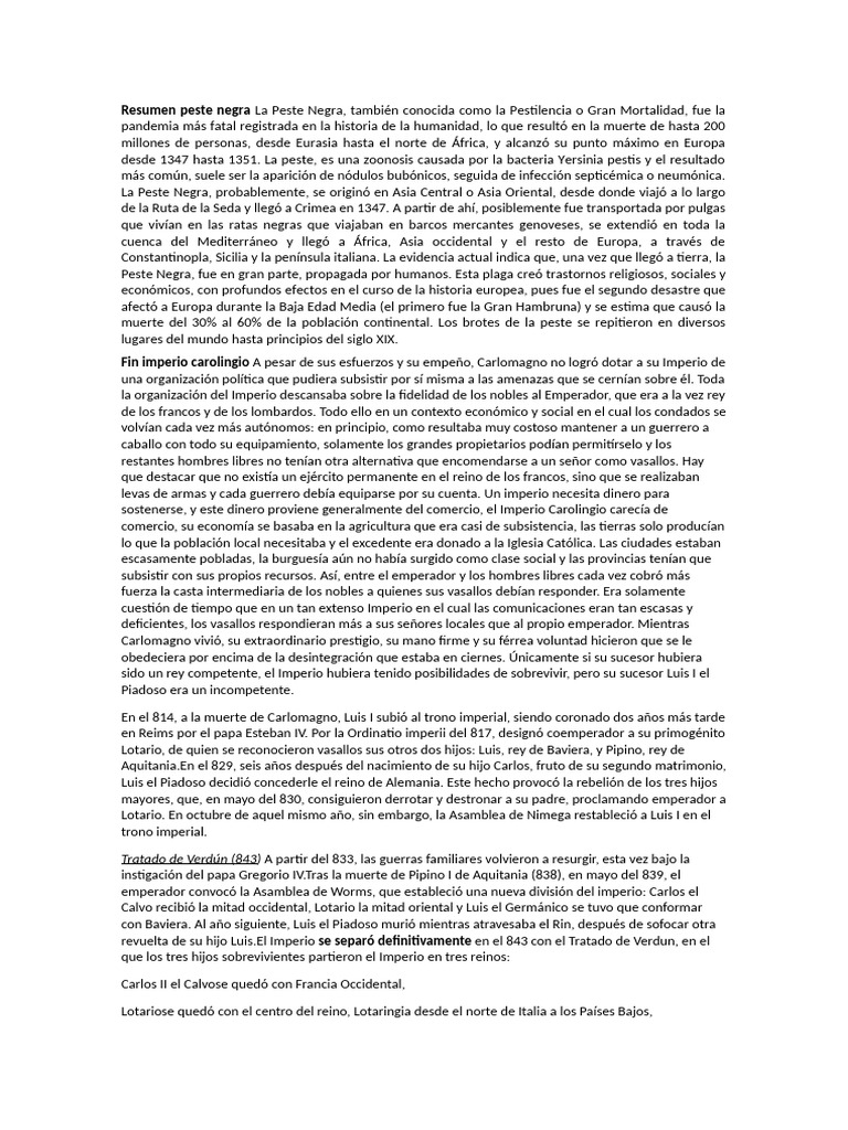 Resumen Peste Negra La Peste Negra | PDF | Muerte negra | Peste ...