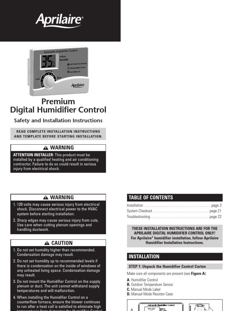 Aprilaire 58 Installation Instructions | PDF | Duct (Flow) | Thermostat