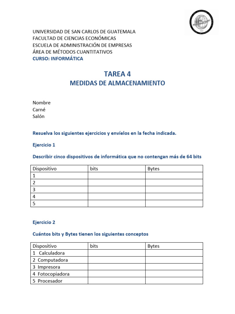 Tarea 4, Medidas de Almacenamiento | PDF