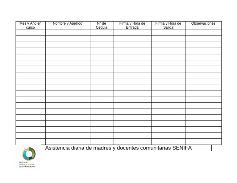 Asistencia SENIFA: Registro Diario | PDF