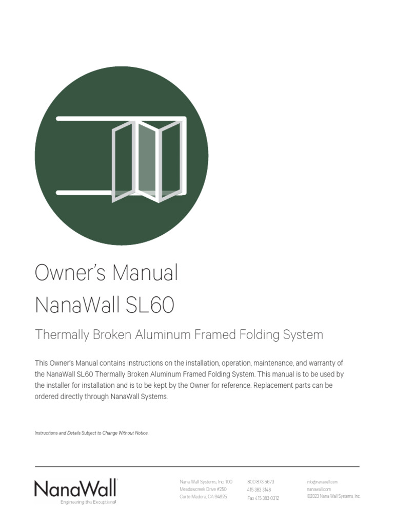 NanaWall SL60 Owner's Manual Guide | PDF | Screw | Concrete