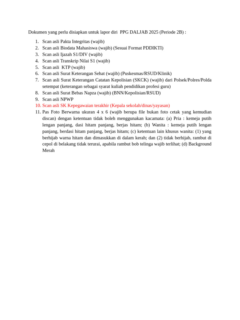 Dokumen Yang Perlu Disiapkan Untuk Lapor Diri PPG DALJAB 2025 | PDF