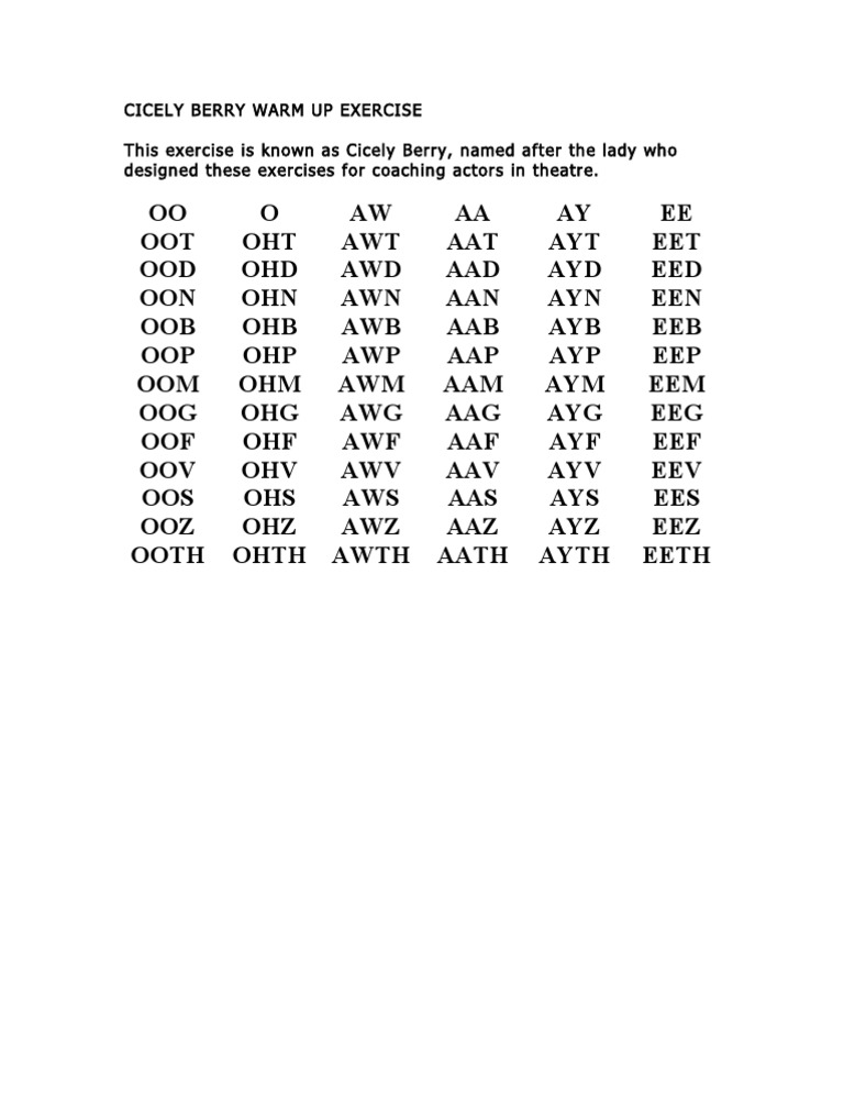 Cicely Berry Warm Up Exercise | PDF