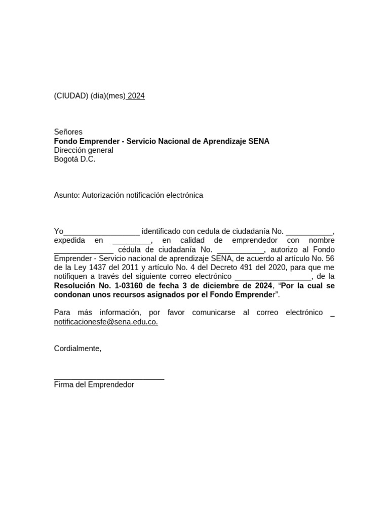 Autorización Notificación Electrónica Resolución 1-03160 de Fecha 3 de ...