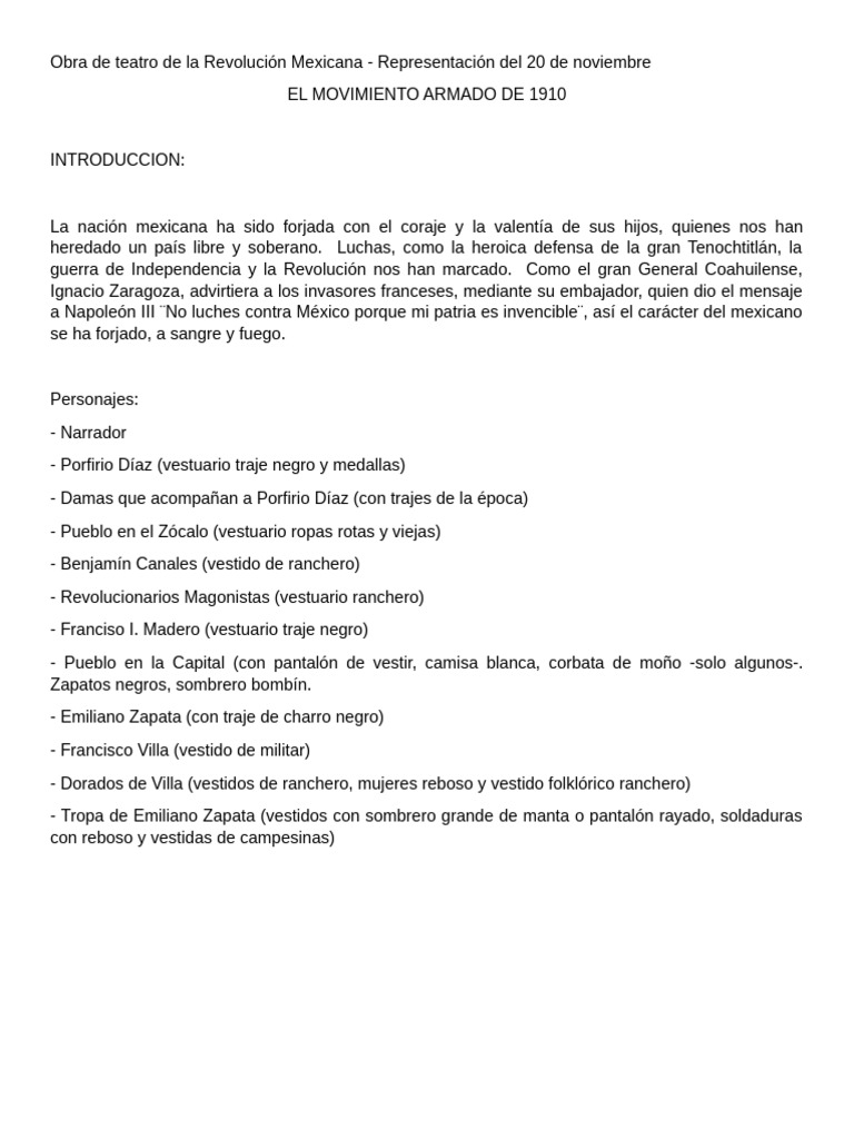 Obra de Teatro de La Revolución Mexicana | PDF | revolución mejicana ...