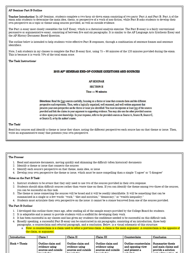AP Seminar Part B Essay Outline Guide | PDF | Essays | Evidence