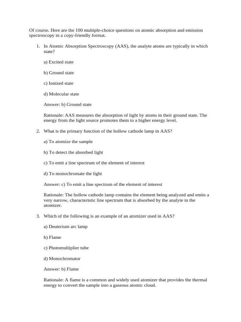 AAS Multiple-Choice Questions Guide | PDF | Atomic Absorption ...