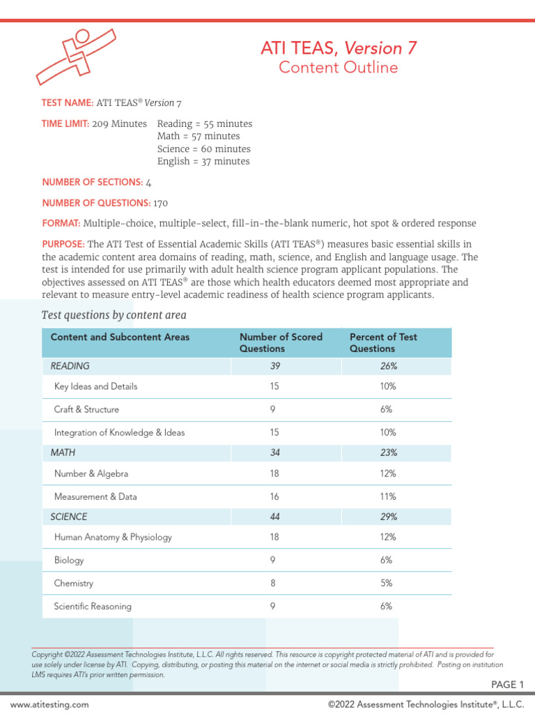 ATI TEAS 7 Content Outline PDF | PDF