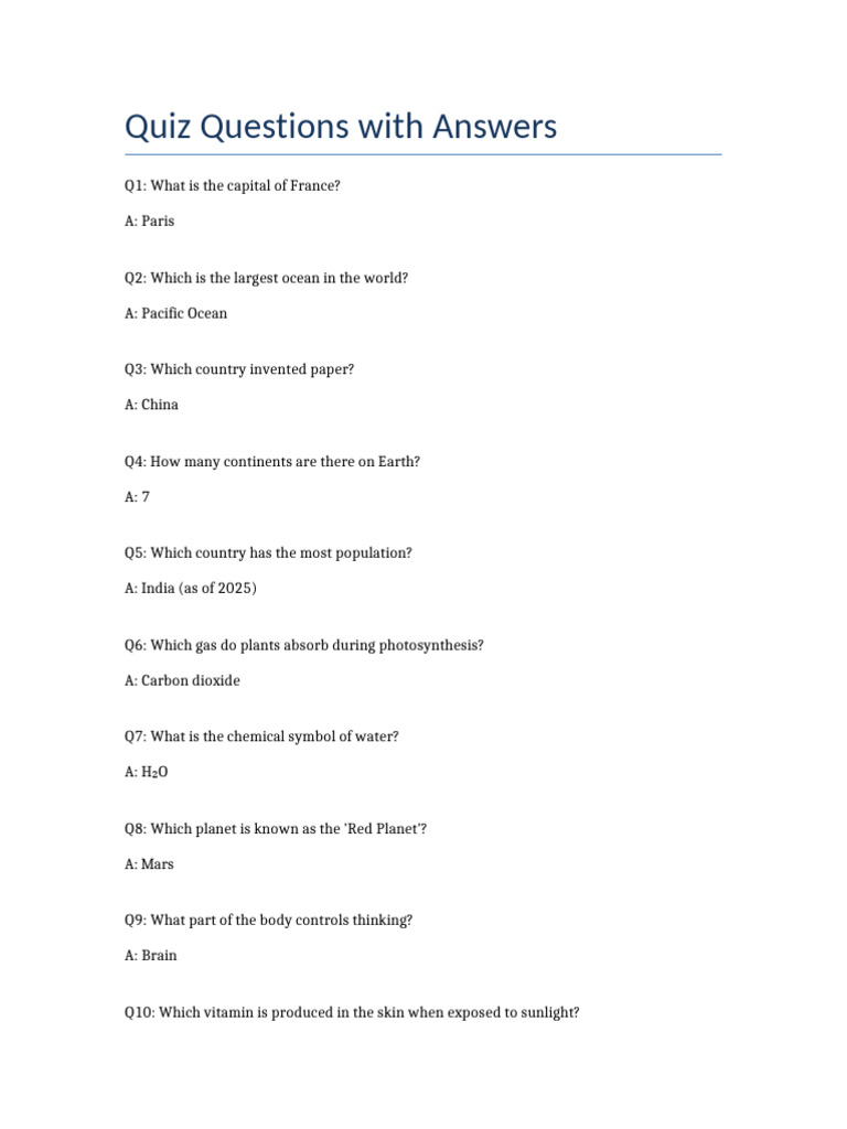 General Knowledge Quiz with Answers | PDF