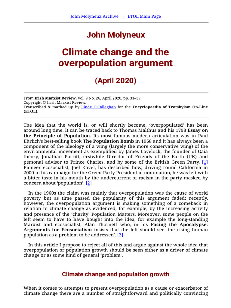John Molyneux - Climate Change and The Overpopulation Argument (April ...
