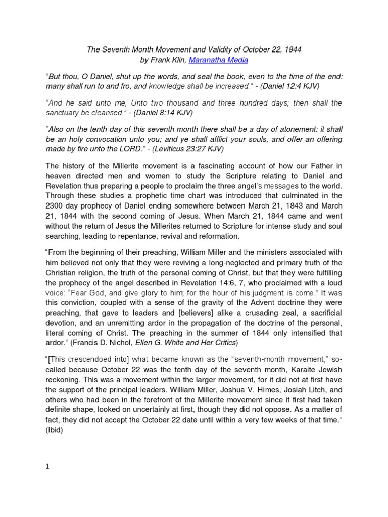 The Seventh Month Movement and Validity of October 22, 1844 | PDF ...