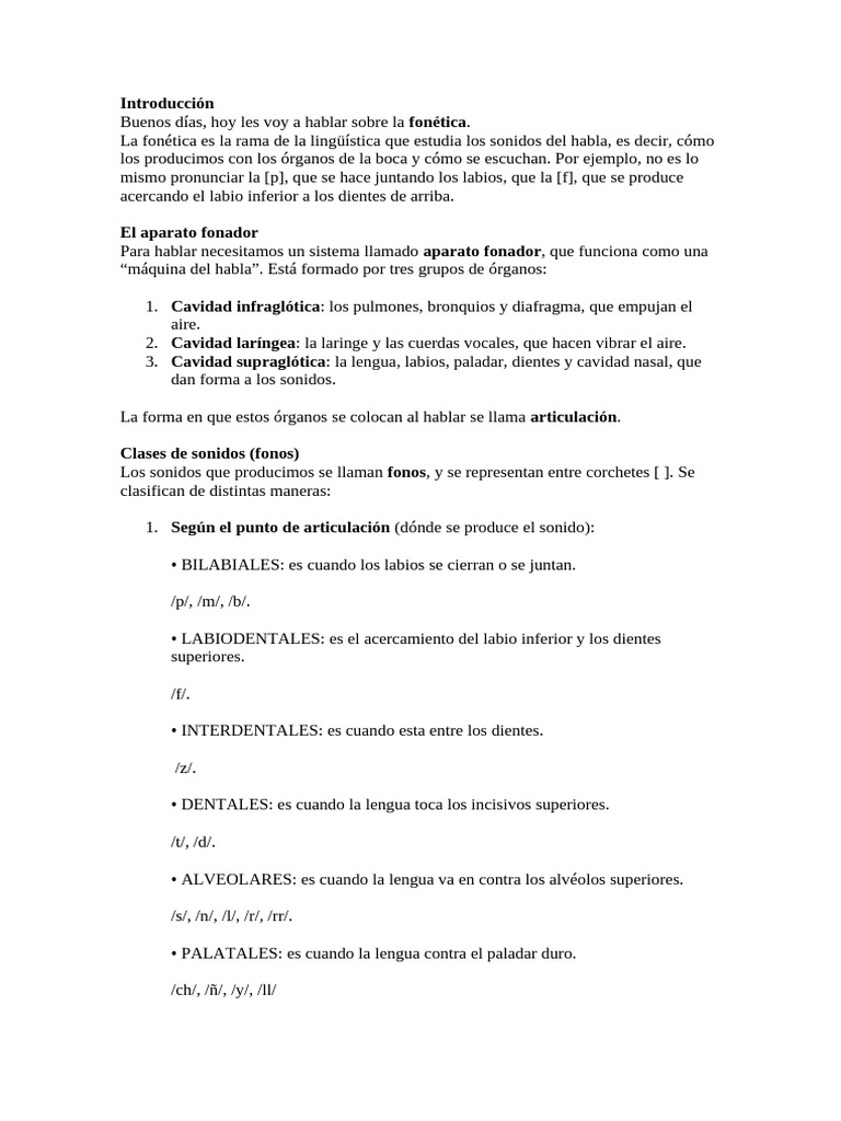 Introducción a la Fonética y Sonidos del Habla | PDF | Fonética ...